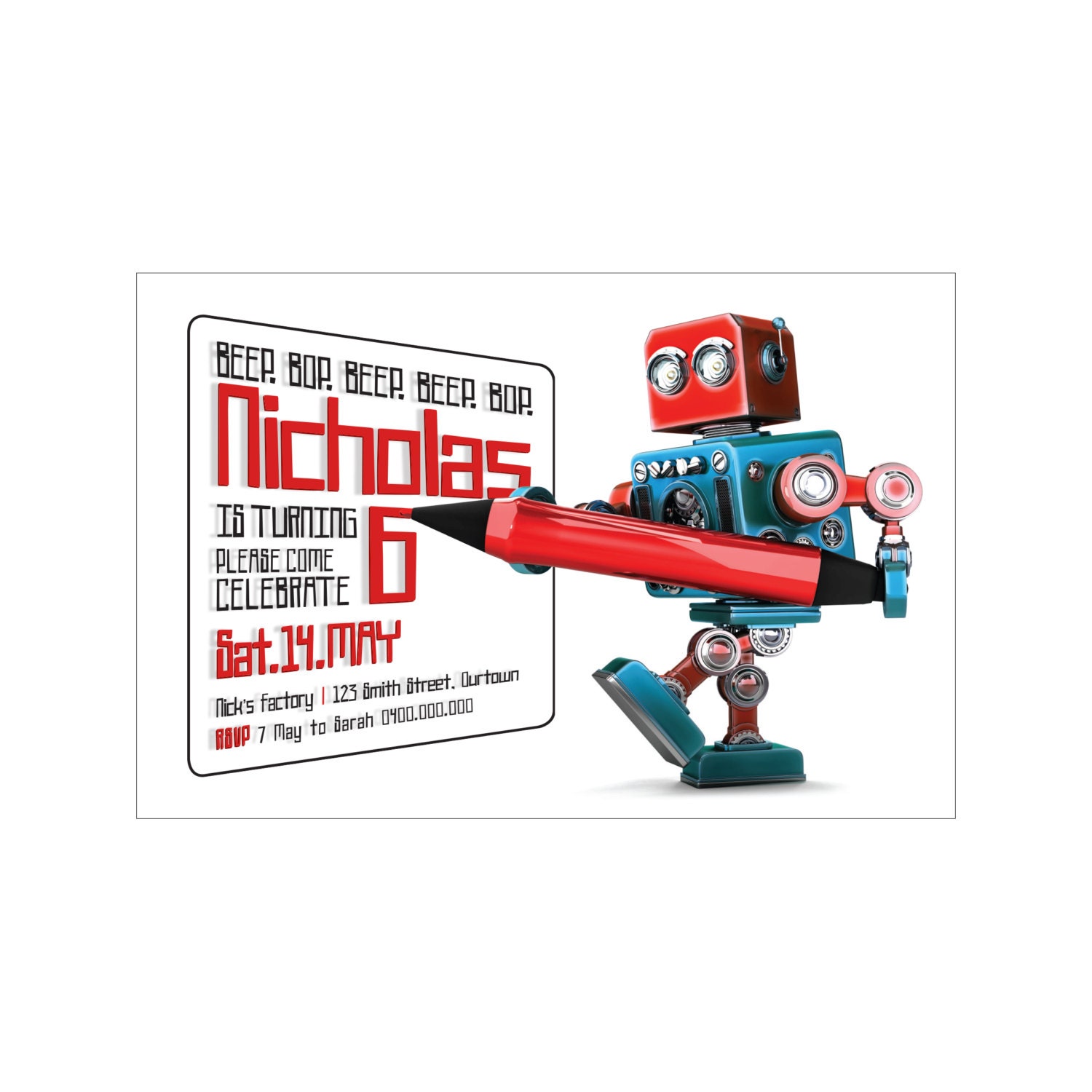 Kids Birthday ROBOT Invitations PRINTABLE - Etsy
