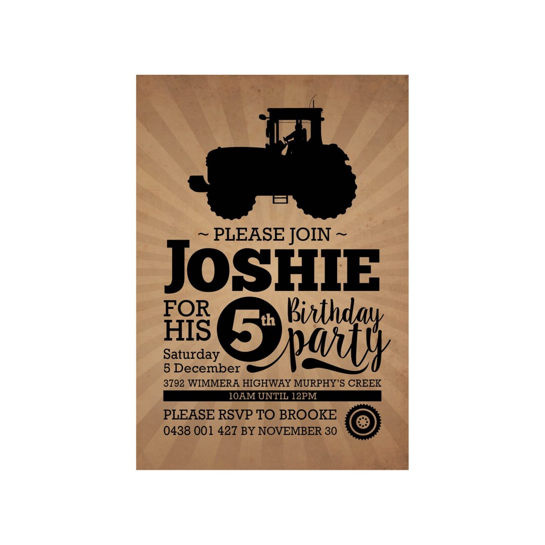 Kids Birthday Printed TRACTOR Invitations + Envelopes. Great Quality ...