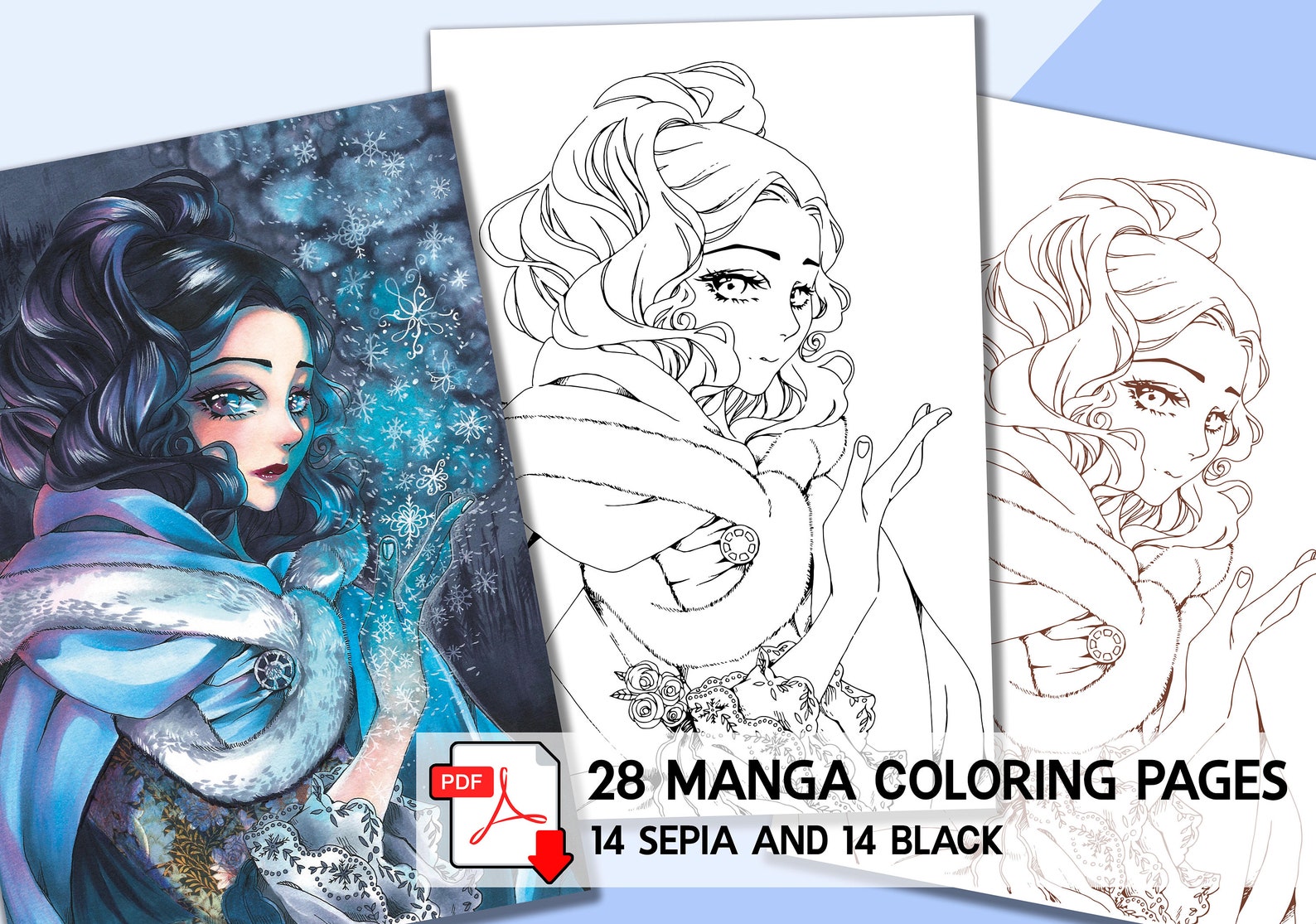 28 Manga Coloring Pages Printable Coloring Sheets Big Pack | Etsy