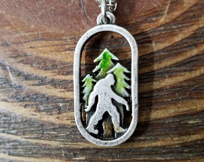 Bigfoot Necklace, Sasquatch Pendant With Chain, "bigfoot in the Forest ...