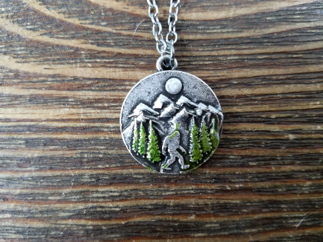 Bigfoot Necklace, Sasquatch Pendant With Chain, "bigfoot Under the Moon ...