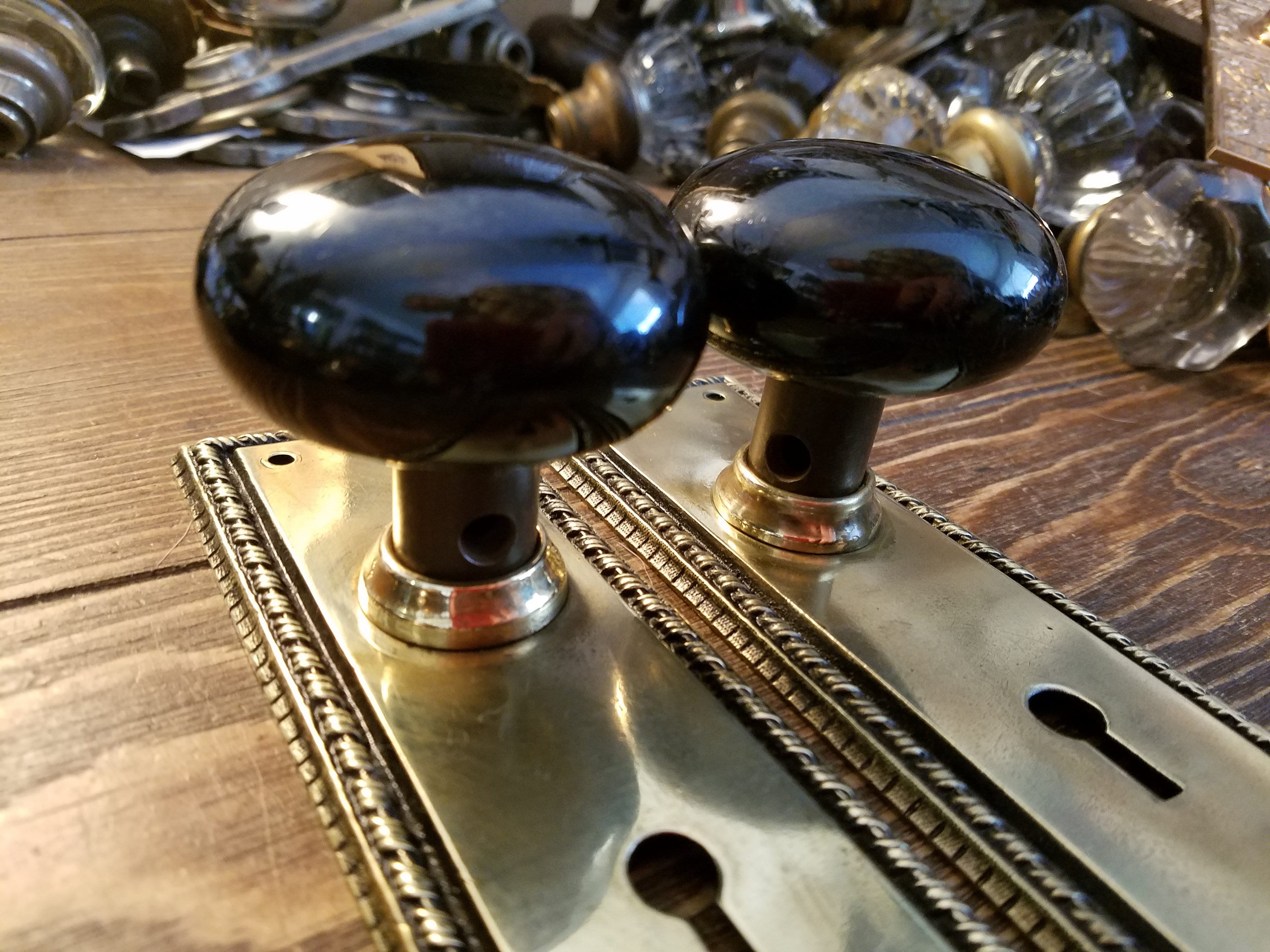 Antique Dummy Door Knobs Jet Black Porcelain and Cast Bronze | Etsy