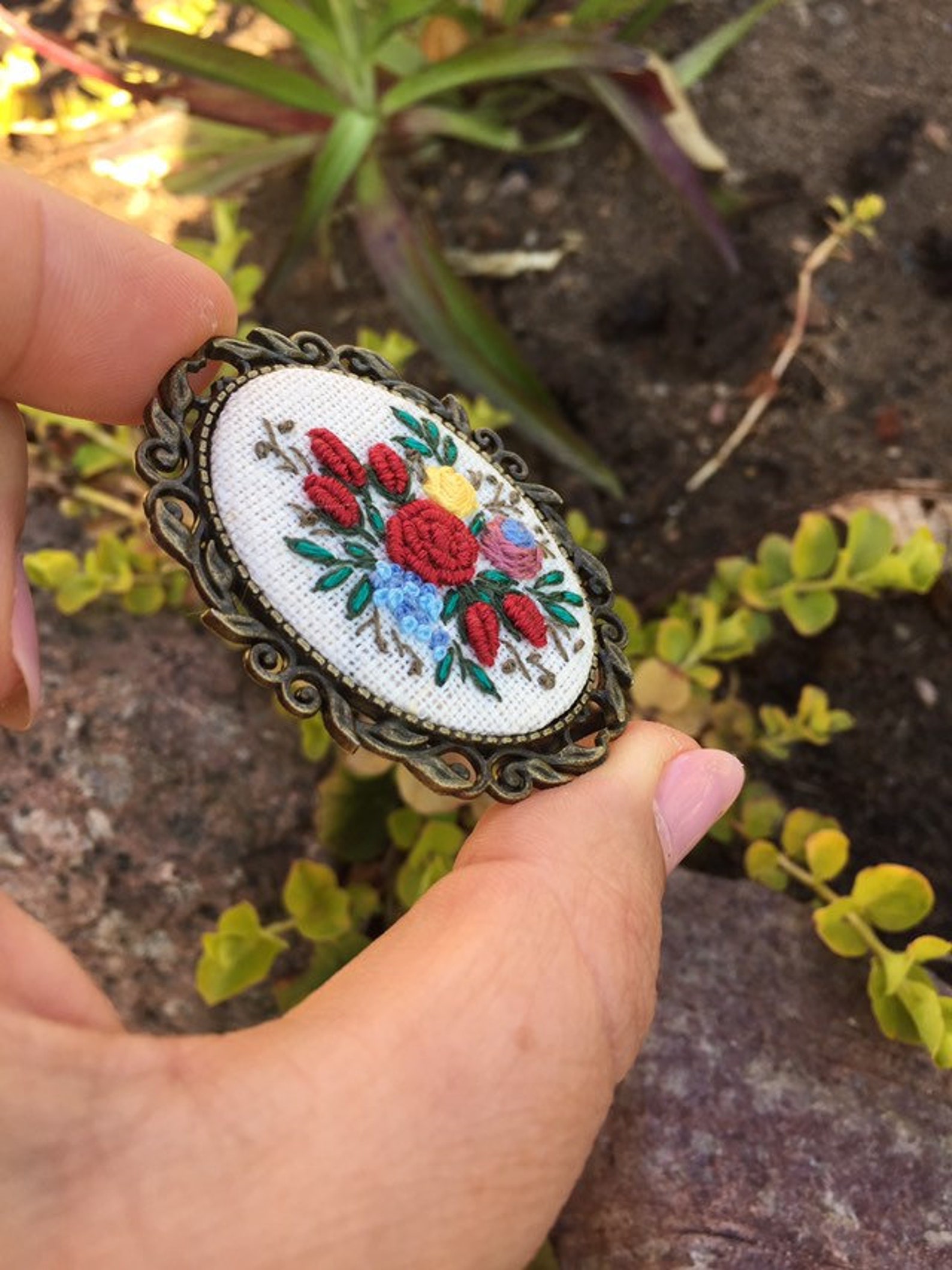 Hand Embroidered Brooch. Retro Brooch. Romantic Jewelry. - Etsy