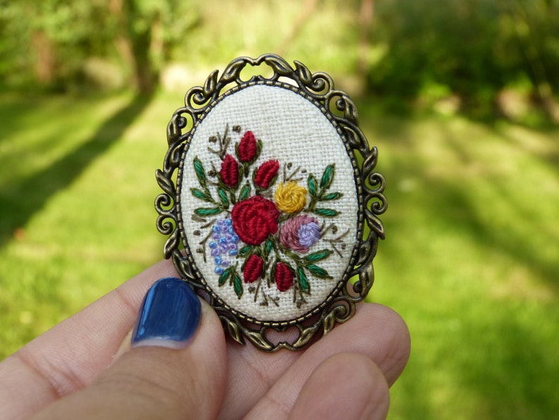 Hand Embroidered Brooch. Retro Brooch. Romantic Jewelry. - Etsy