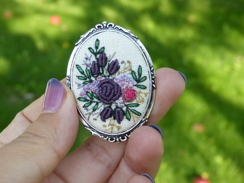 Hand Embroidered Brooch. Retro Brooch. Romantic Jewelry. Embroidered ...