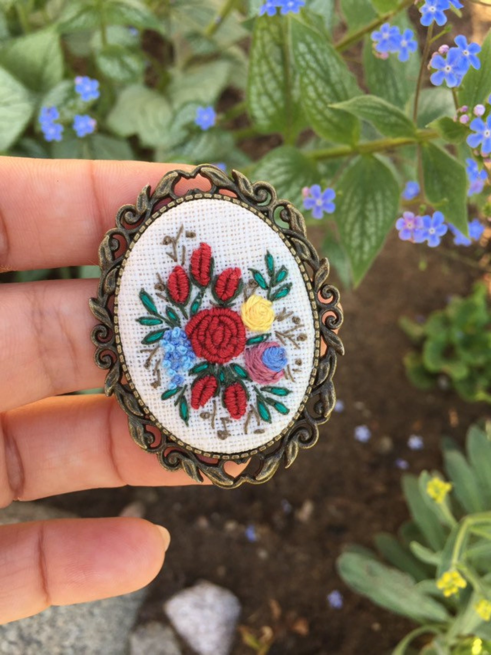 Hand Embroidered Brooch. Retro Brooch. Romantic Jewelry. - Etsy