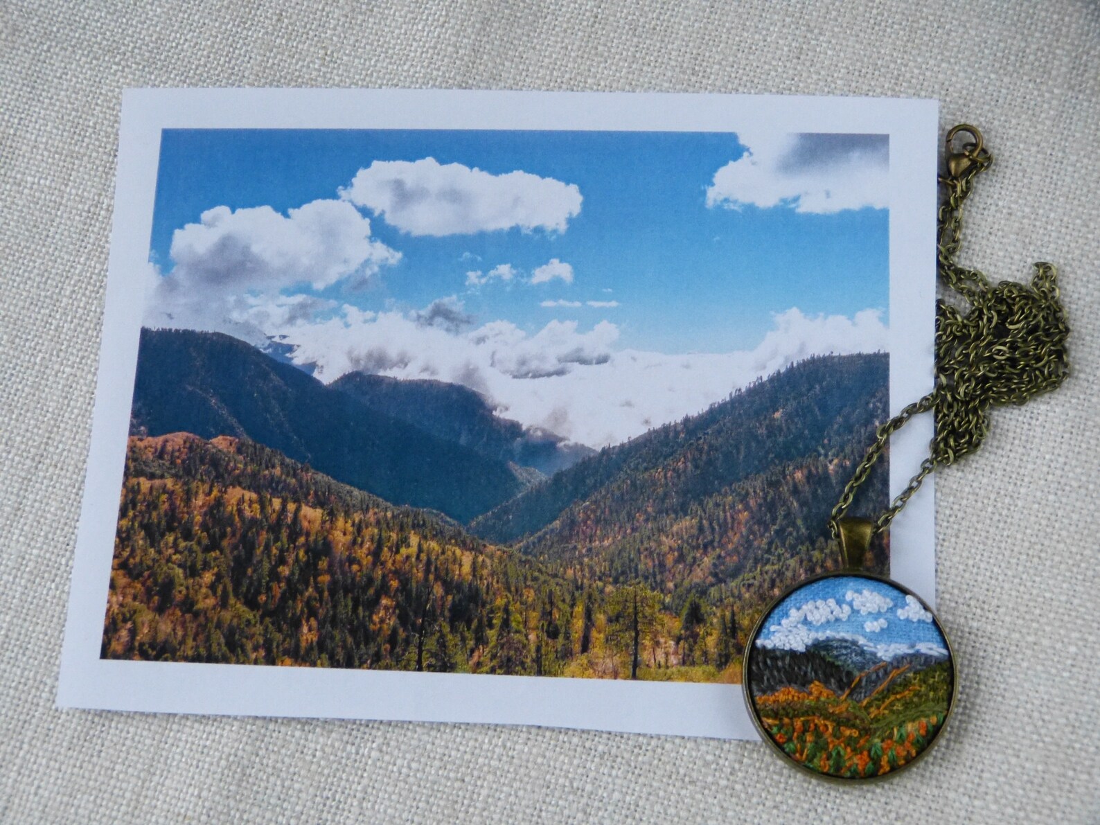 Custom Landscape Necklace, Free Shipping, Embroidered Pendant ...