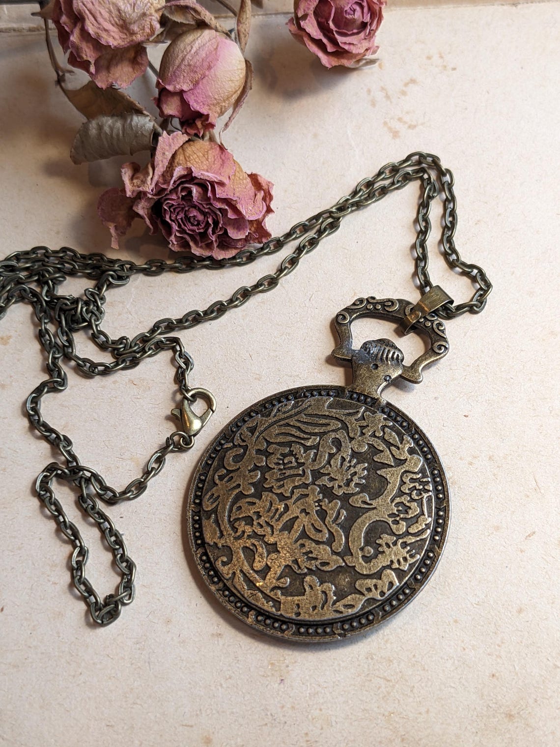 Old-fashioned Watch Pendant, Embroidered Timepiece Necklace, Heirloom ...