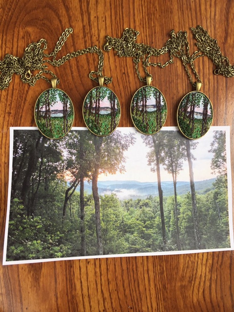 Custom Landscape Necklace, Free Shipping, Embroidered Pendant ...