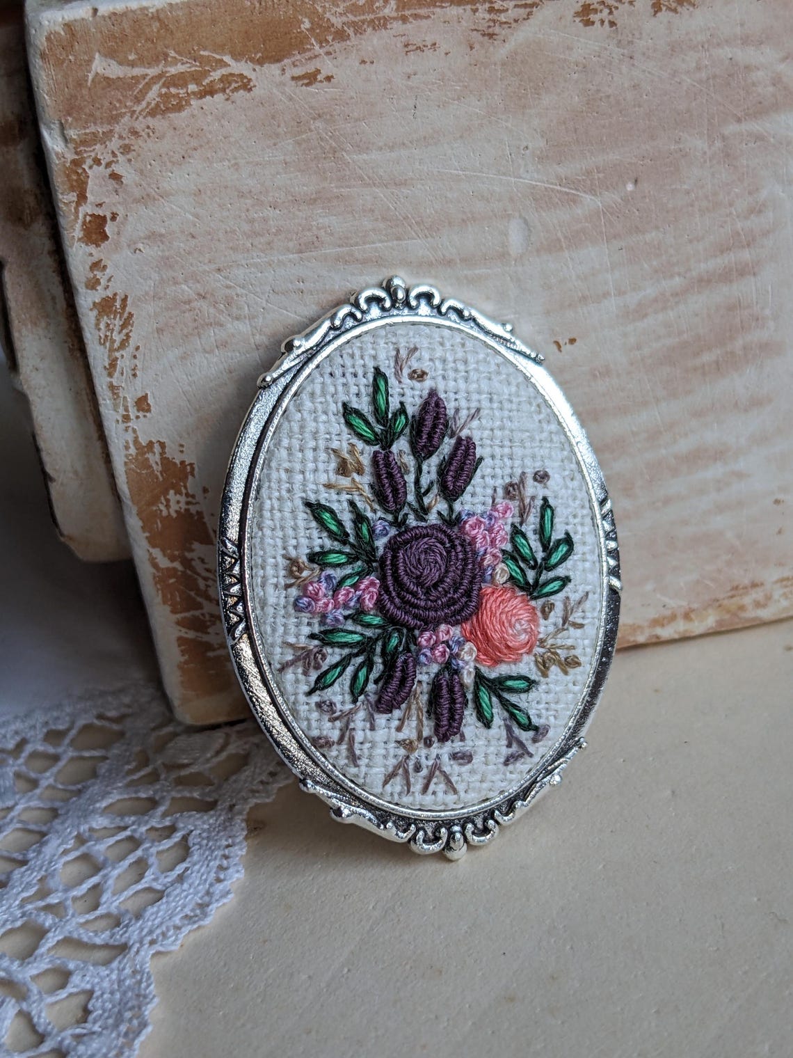 Hand-embroidered Brooch. Retro Brooch. Romantic Jewelry. Embroidered ...