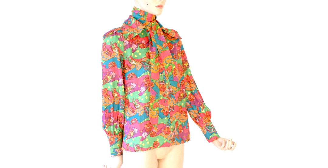 70s Psychedelic Pattern Blouse Reproduction W/ Matching Scarf - Etsy
