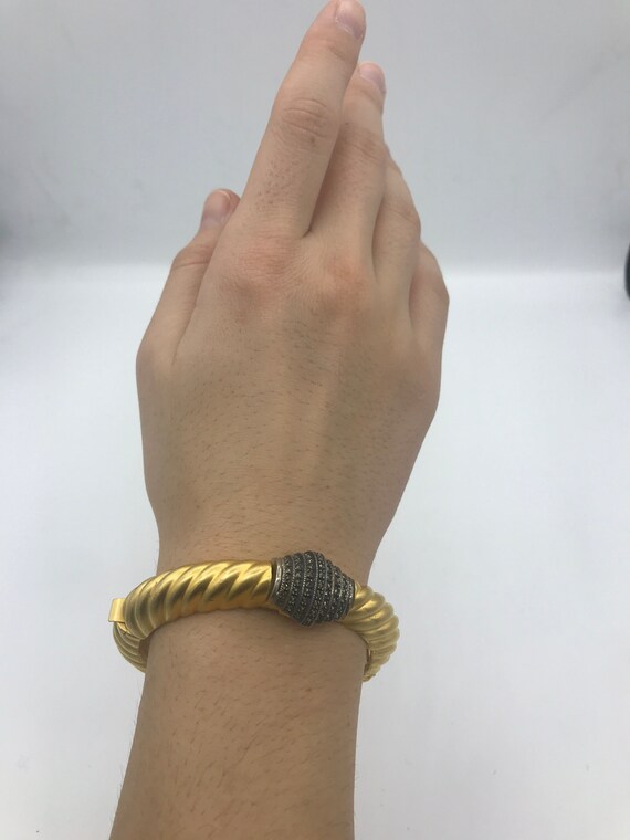 90s Judith Jack gold tone twisted metal bracelet w/ d… - Gem