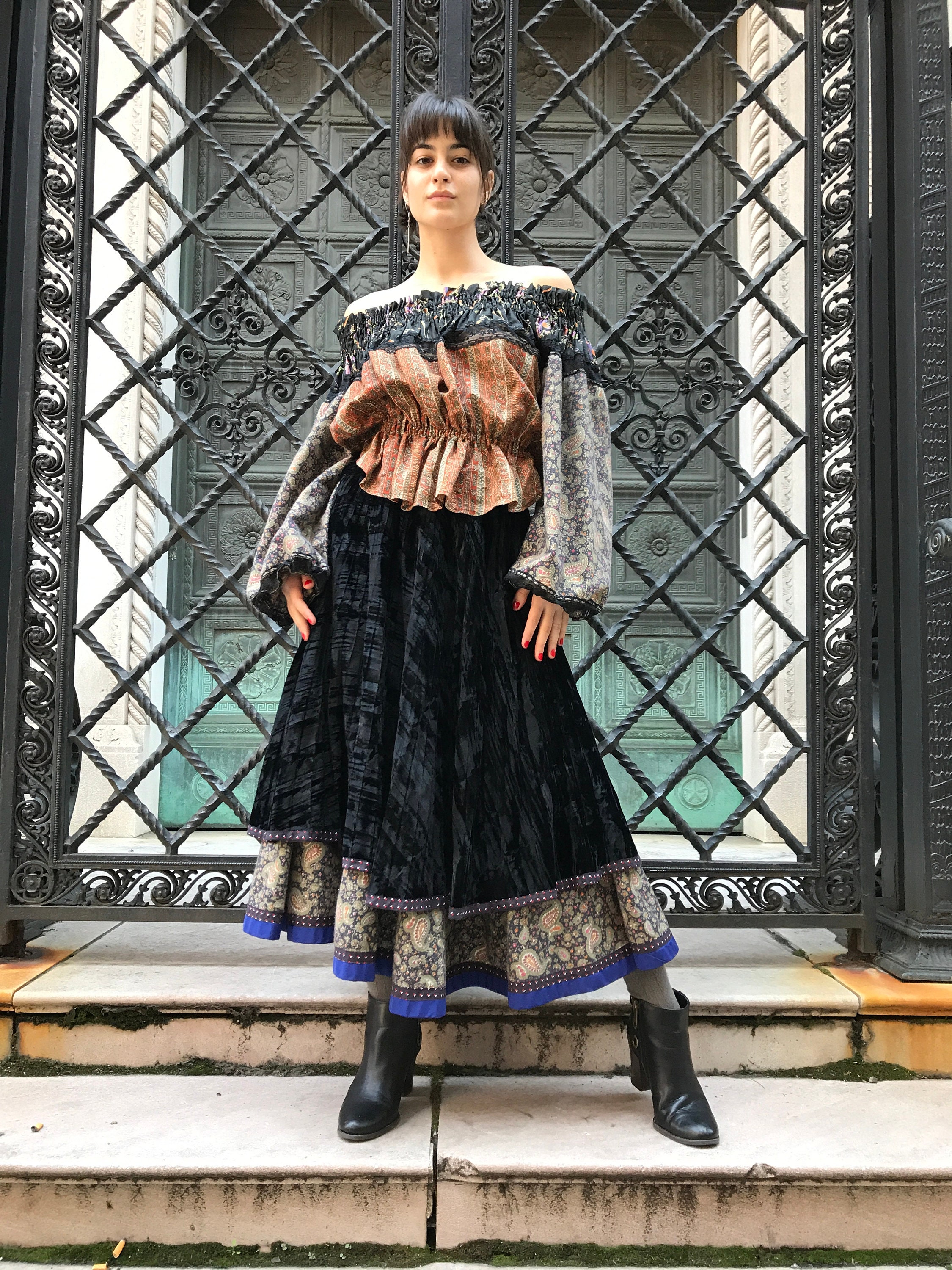 70's Black Koos Couture Topskirt Black Velvet Skirt - Etsy