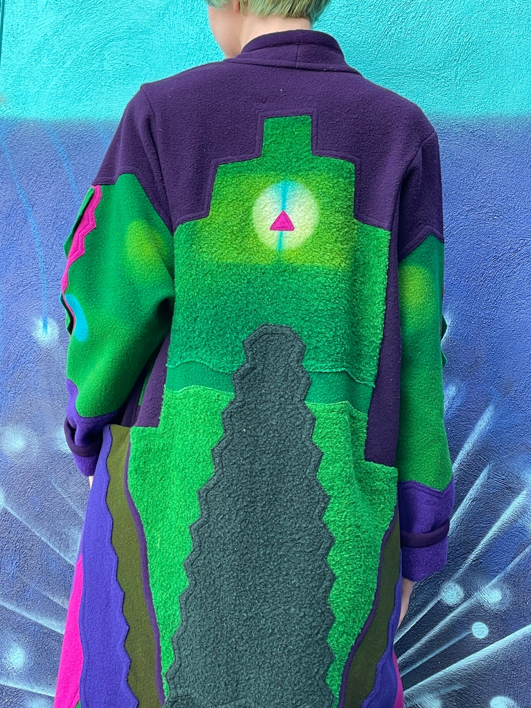 80s Jean Williams Cacicedo Coat, Felt Collage Coat With Brilliant ...