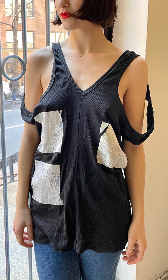 Black versatile shirt w/ 3 white square patterns on t… - Gem