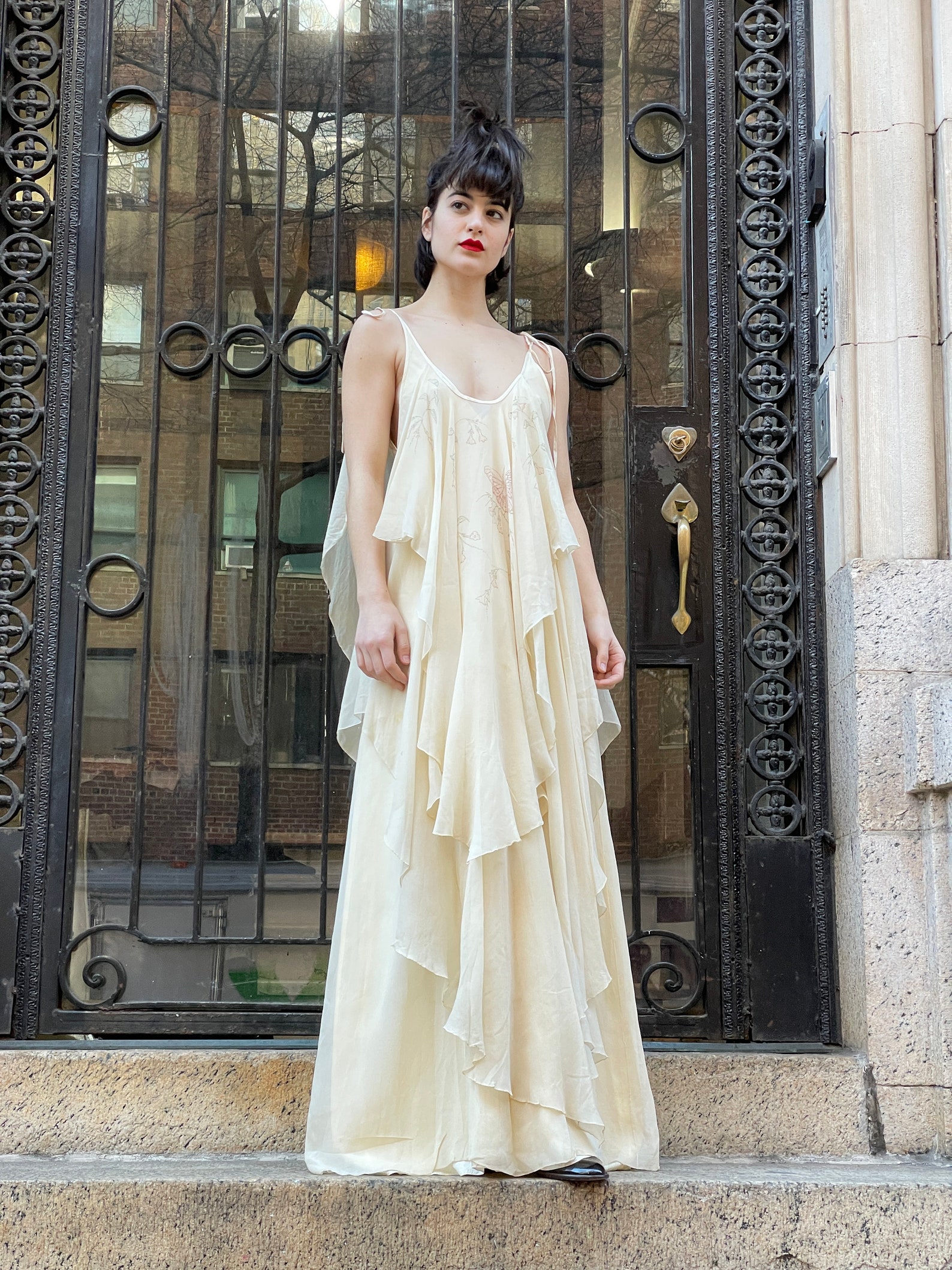 70s Silk Cream Color Chiffon Layers on Both Front and Back, Grecian ...