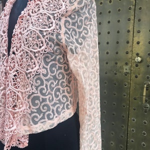 40's Embroidered Open Lace Jacket, Pink Lace, Embroidered Lace. - Etsy