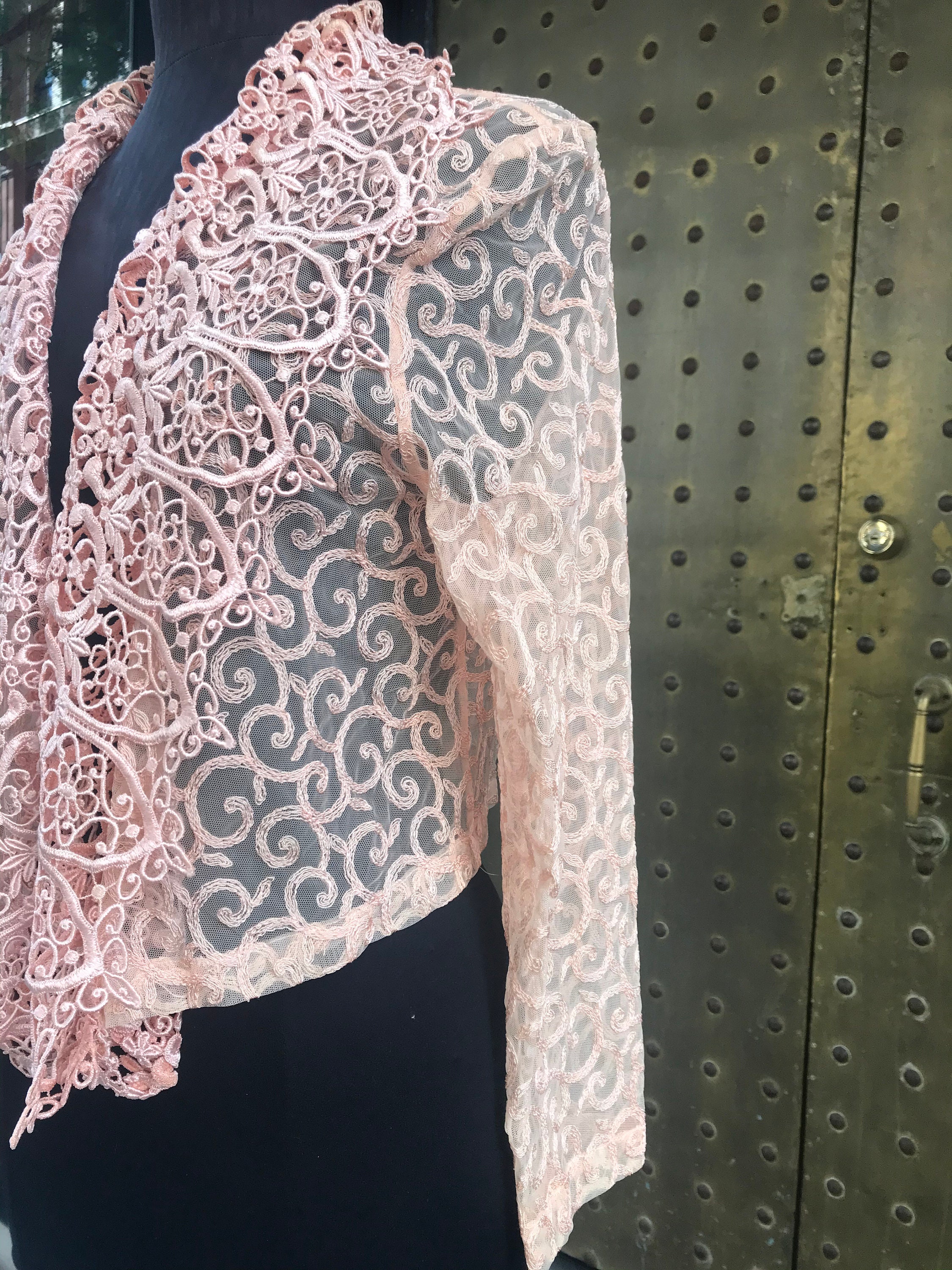 40's Embroidered Open Lace Jacket, Pink Lace, Embroidered Lace. - Etsy