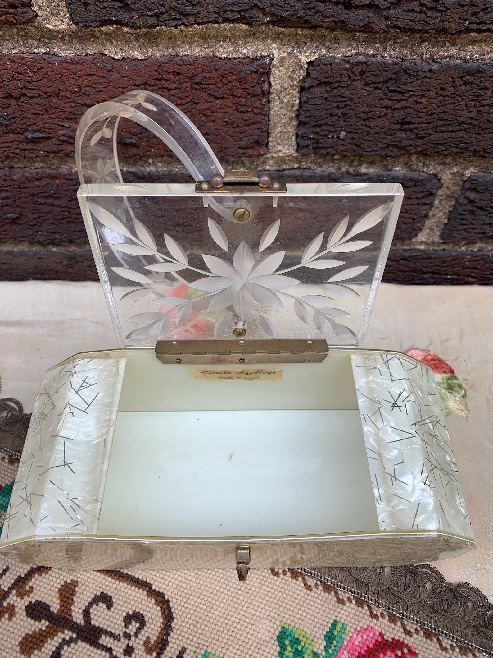 50s Florida Cream Lucite Handbag, With Gold Tone Made in Miami ...
