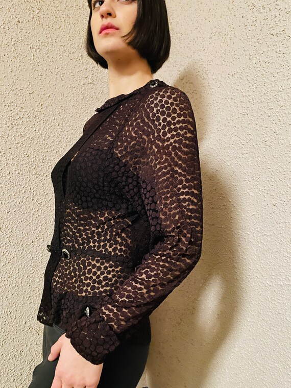 30s 40s black sheer lace mesh top - Statement design.… - Gem