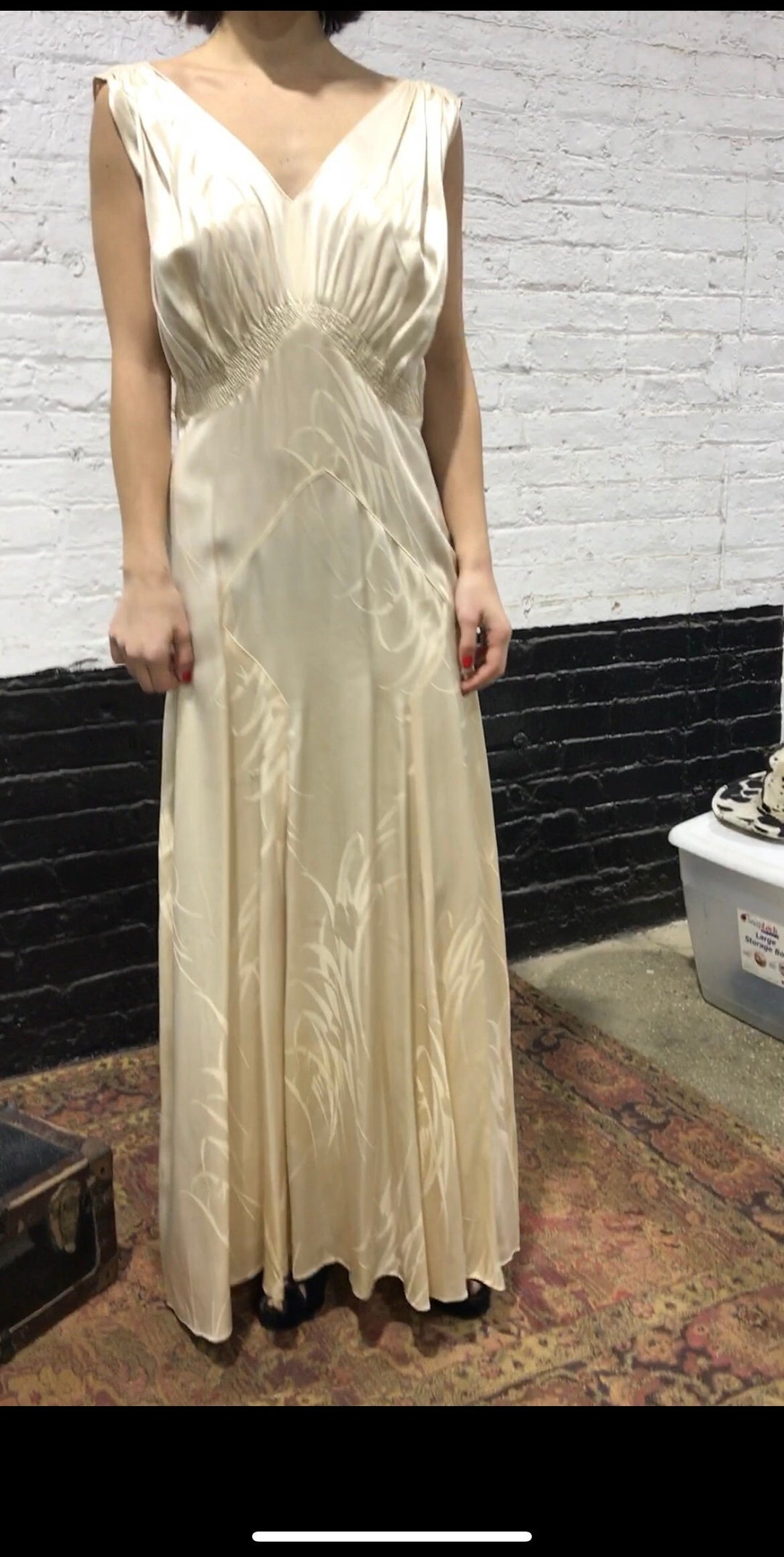 30s Silk With Leaf Print Gown. Amazing Work of Hand Stitching Gathering ...