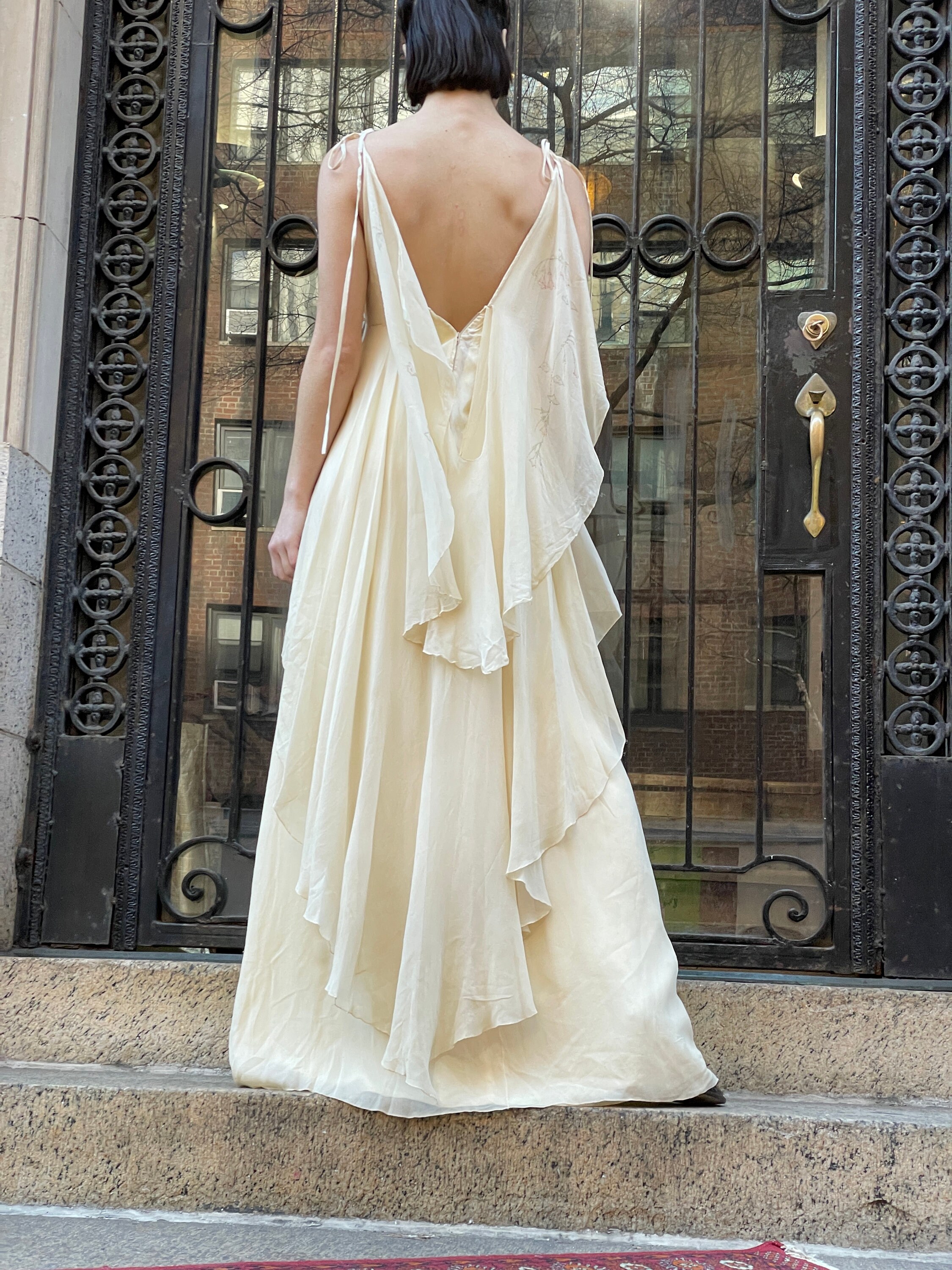 70s Silk Cream Color Chiffon Layers on Both Front and Back, Grecian ...