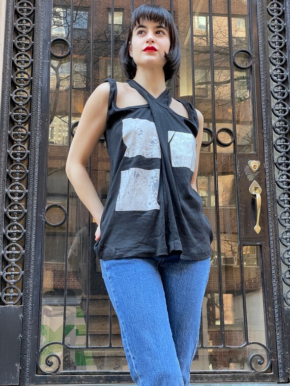 Black versatile shirt w/ 3 white square patterns on t… - Gem