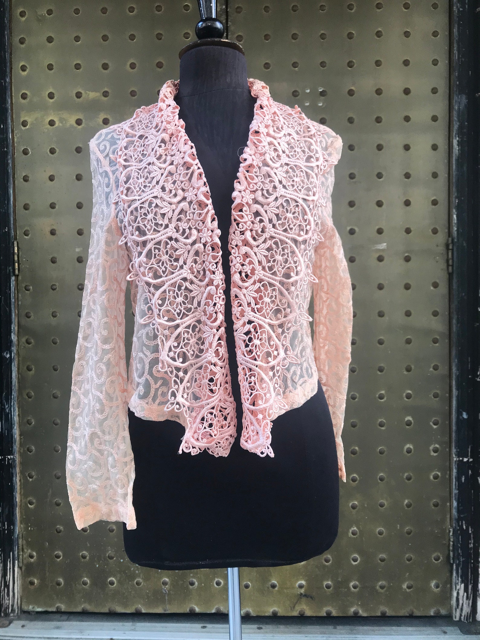40's Embroidered Open Lace Jacket, Pink Lace, Embroidered Lace. - Etsy