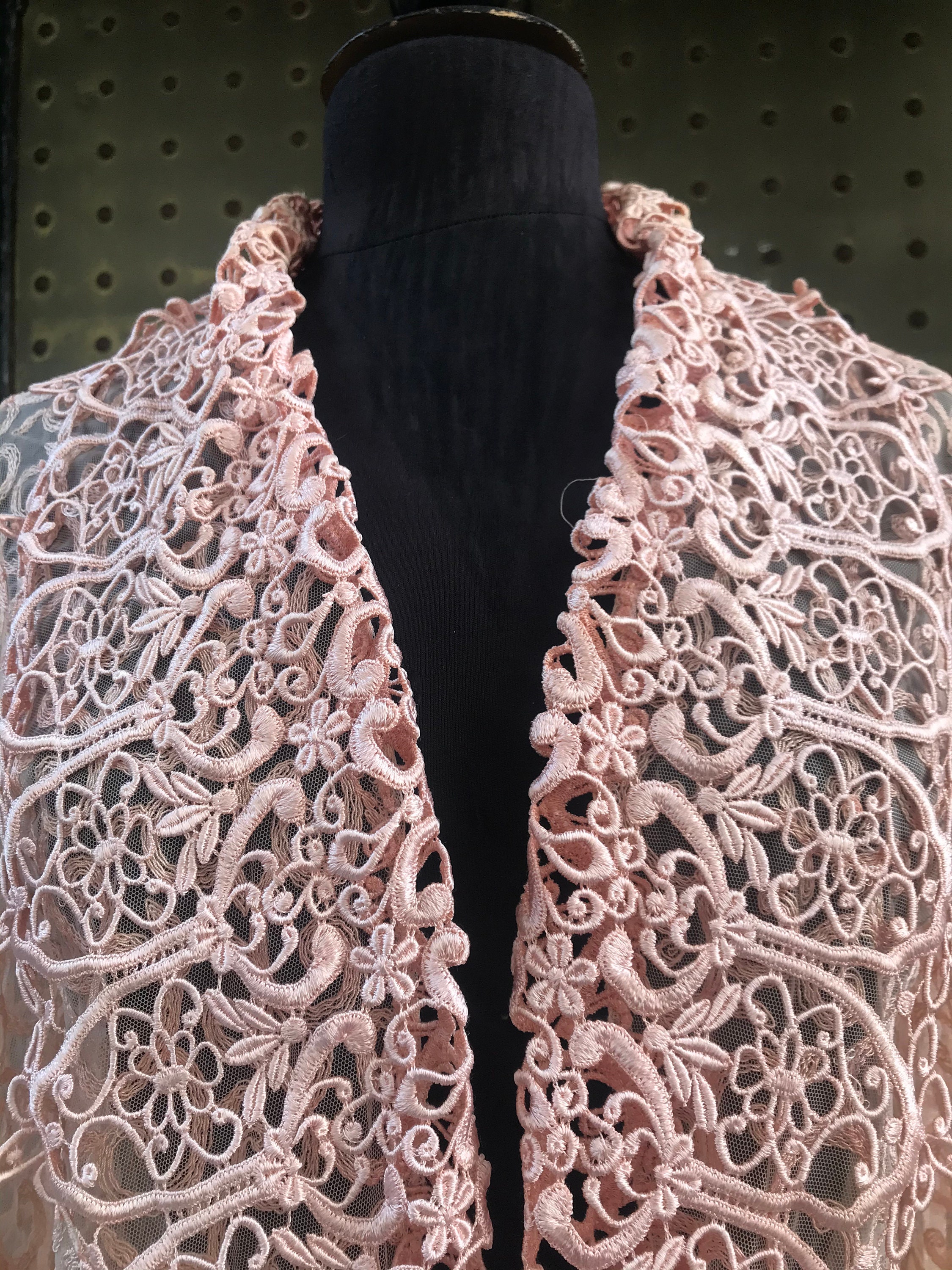 40's Embroidered Open Lace Jacket, Pink Lace, Embroidered Lace. - Etsy