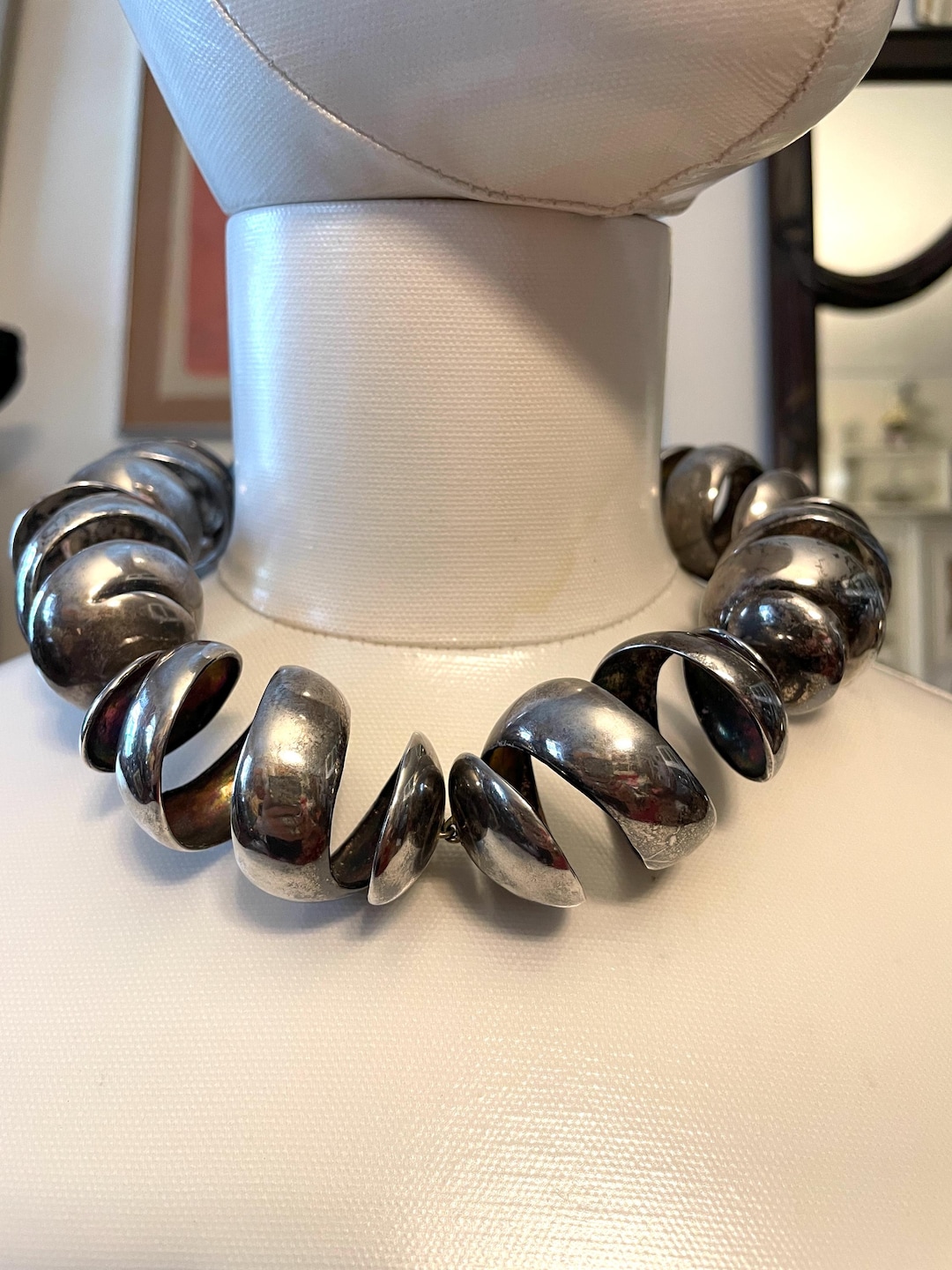 80s Modernist Necklace. Rare One of a Kind Spectacular Silver Necklace ...