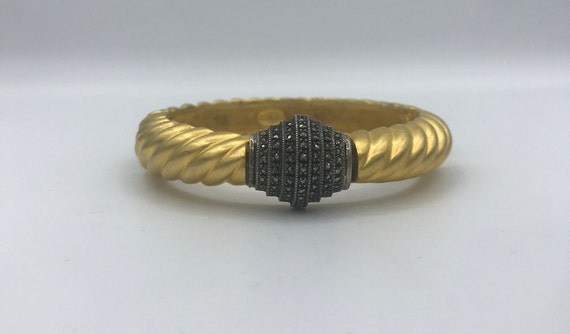 90s Judith Jack gold tone twisted metal bracelet w/ d… - Gem