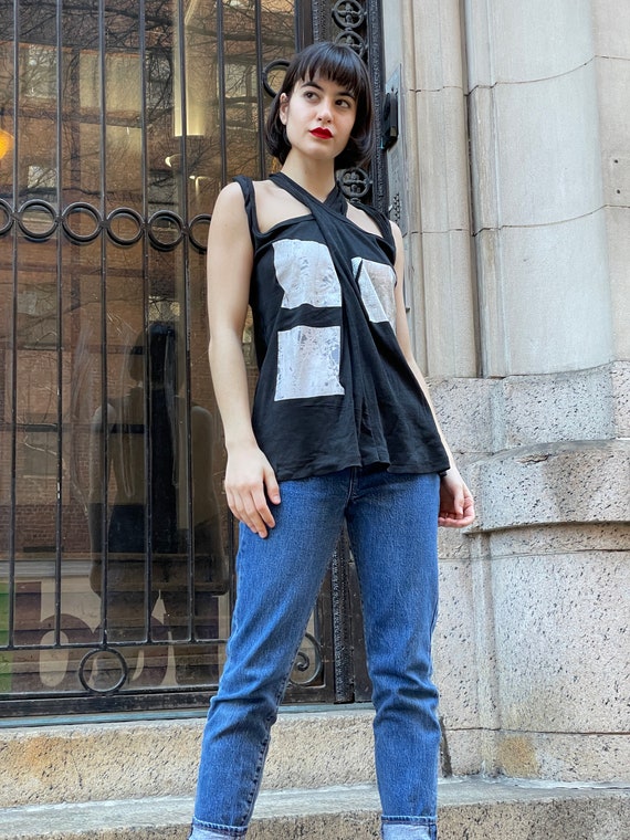 Black versatile shirt w/ 3 white square patterns on t… - Gem