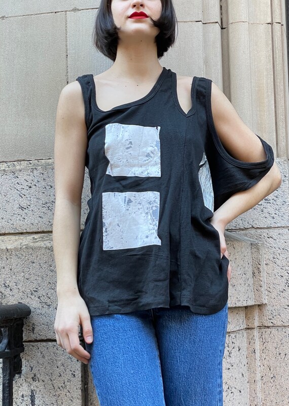 Black versatile shirt w/ 3 white square patterns on t… - Gem