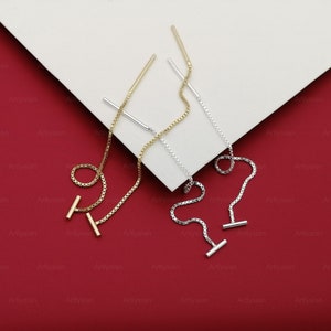 Gold Chain Earring Double Piercing, Two Hole Earring, Minimal Bar ...