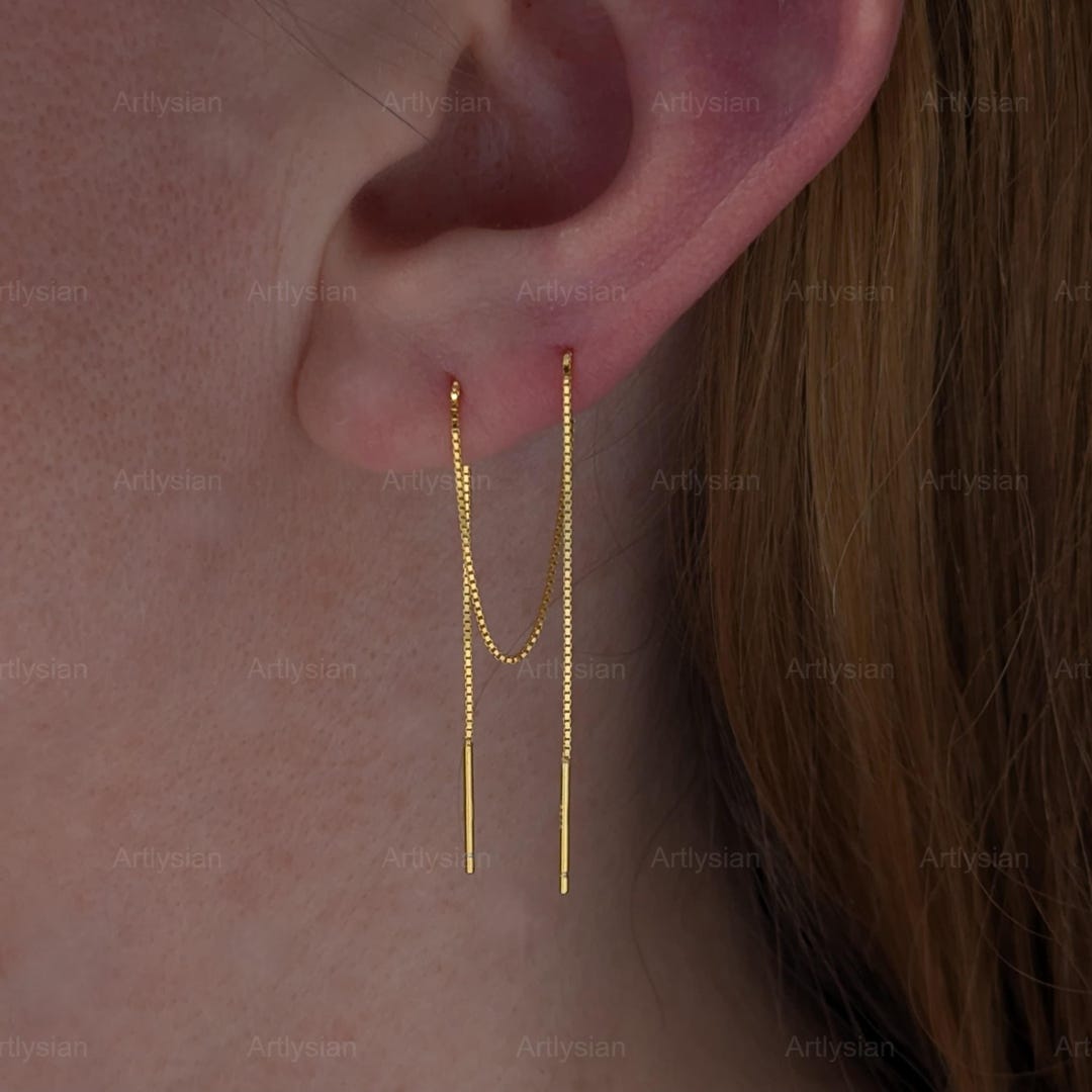 Long Chain Threader Earrings for Multiple Piercing Triple Piercing ...