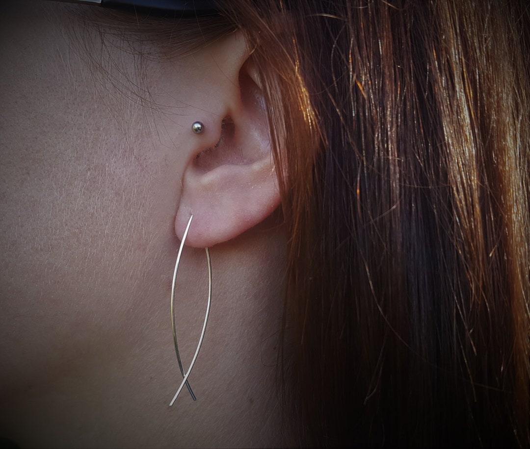 Arc Earrings Ear Thread Earrings Threader Earrings Long Hoop Earrings ...