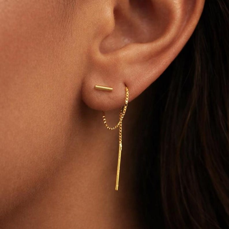 5-12cm Silver/gold Chain Double Piercing, Pull-through Ear Chain, Two ...