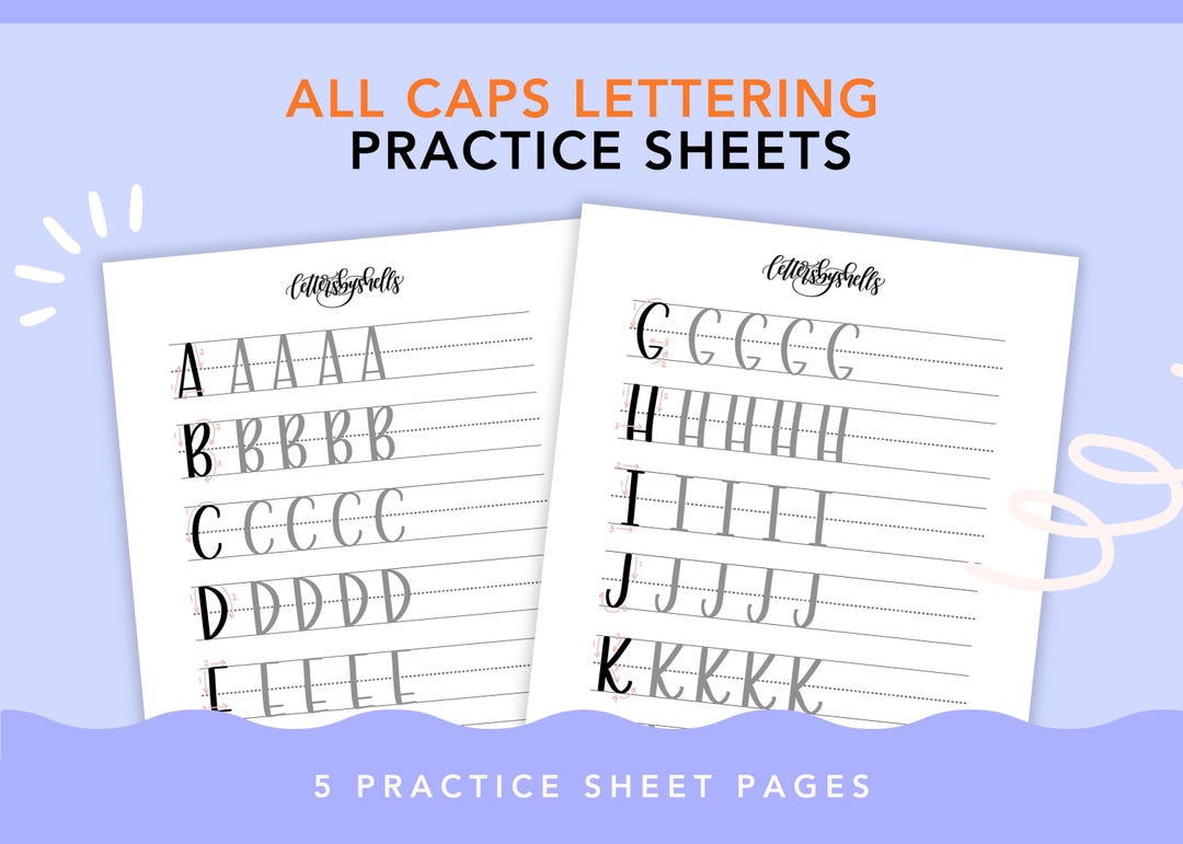 All Caps Practice Sheets, Printable Worksheets for Lettering, Digital ...