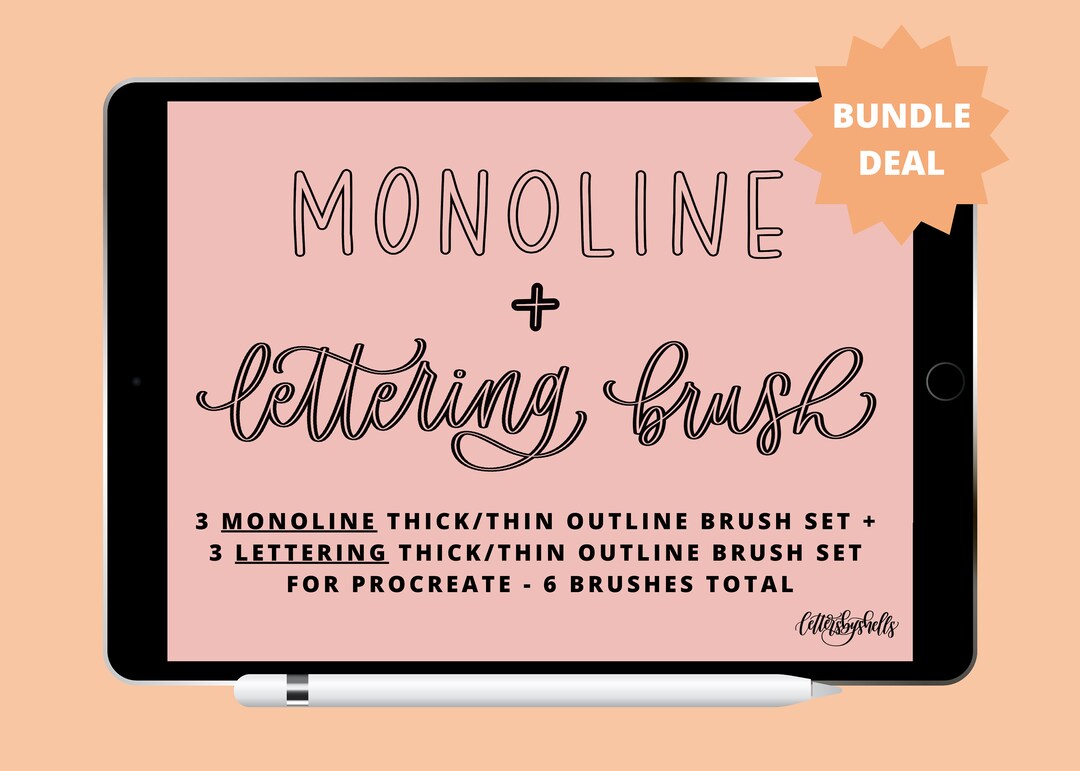 Procreate Monoline Lettering Outline Brush Set 6 Procreate Brushes ...