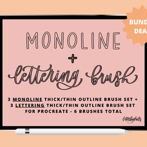 Procreate Monoline + Lettering Outline Brush Set | 6 Procreate Brushes ...