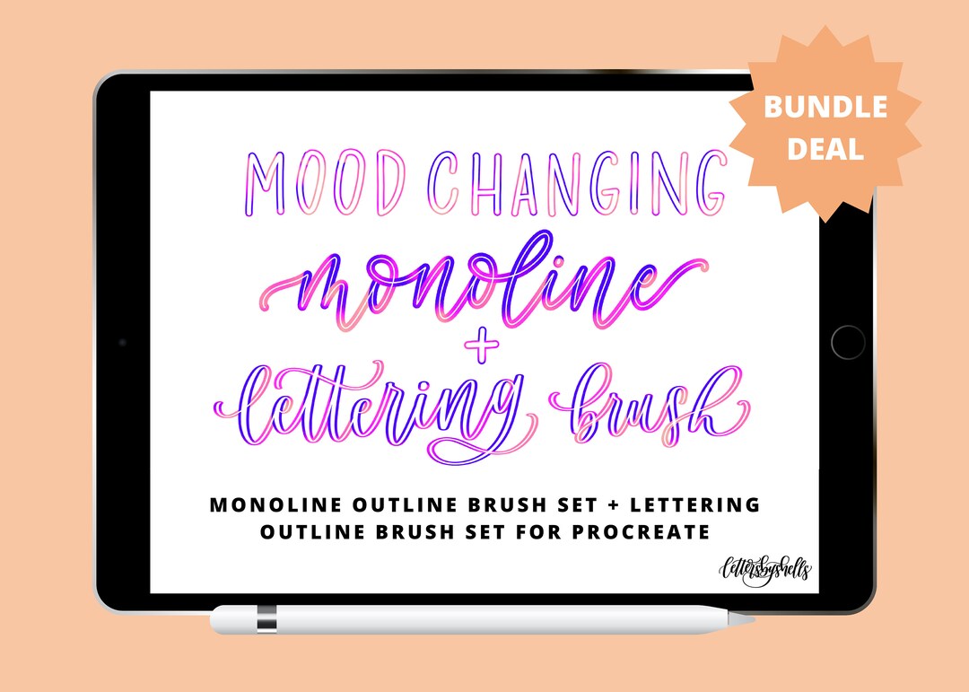 Procreate Mood Changing Monoline Lettering Outline Brushes - Etsy