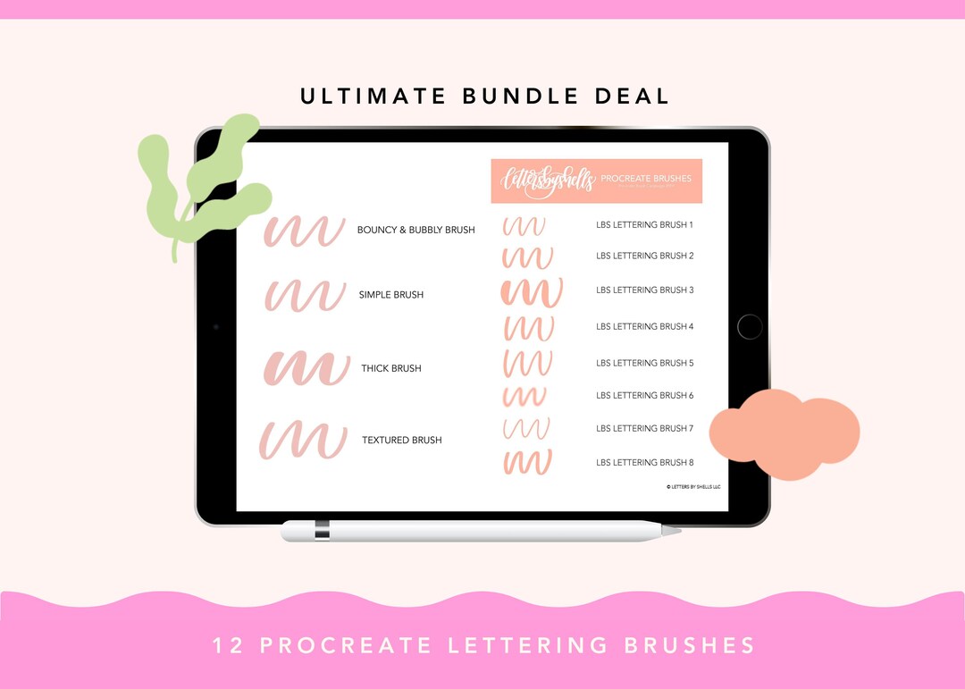 12 Procreate Lettering Brushes, Illustration & Lettering Set, iPad ...