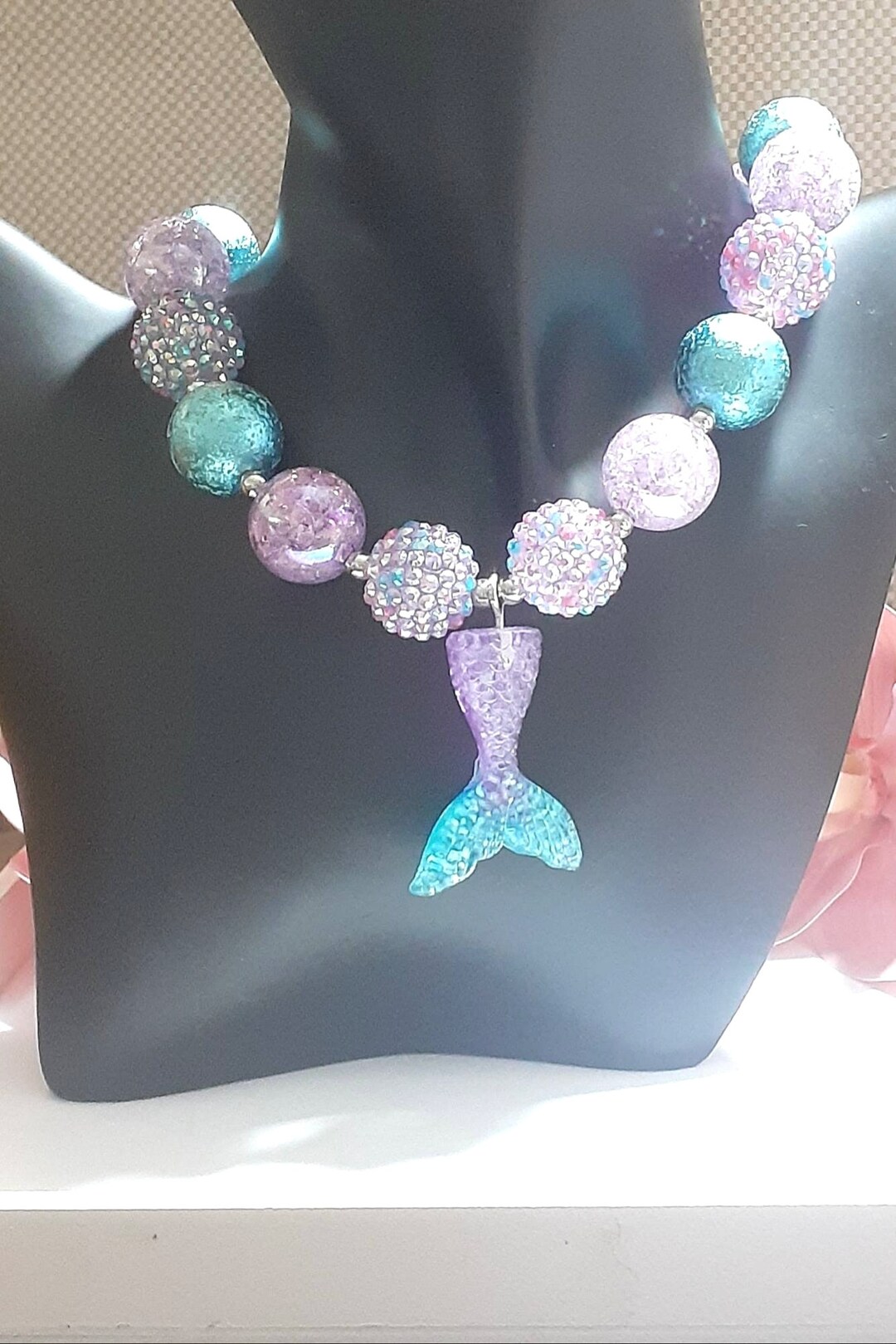 Cute Chunky Beaded Bubblegum Beads Mermaid Tail Necklace for Girls ...