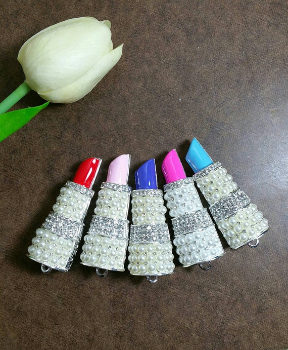 1 Silver Tone Extra Large Lipstick Charms Bling Lipstic | Etsy