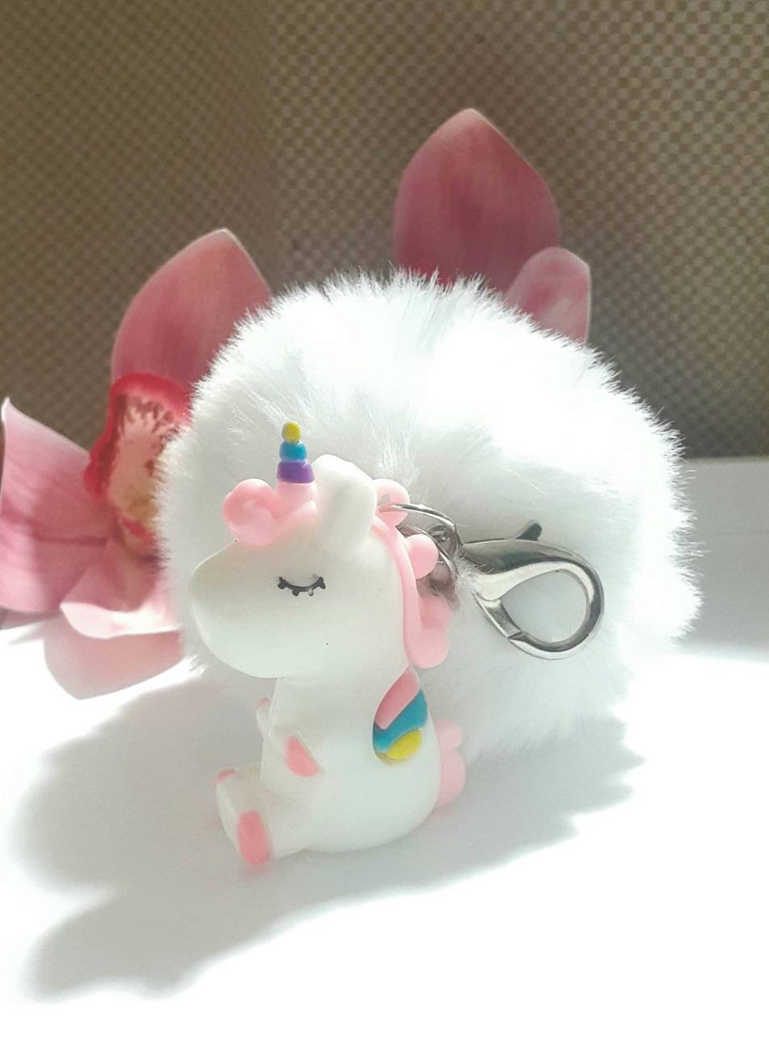 1 Extra Large Simple Unicorn Pom Pom Keychains, Unicorn Keyholders, Pom ...