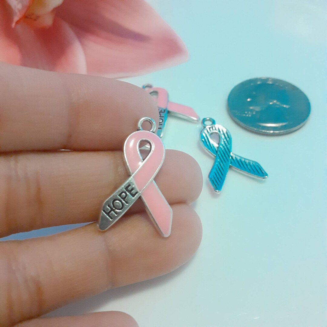 5 Pcs/set Alloy Enamel Pink Ribbon Charms With the Word Hope, Cancer ...