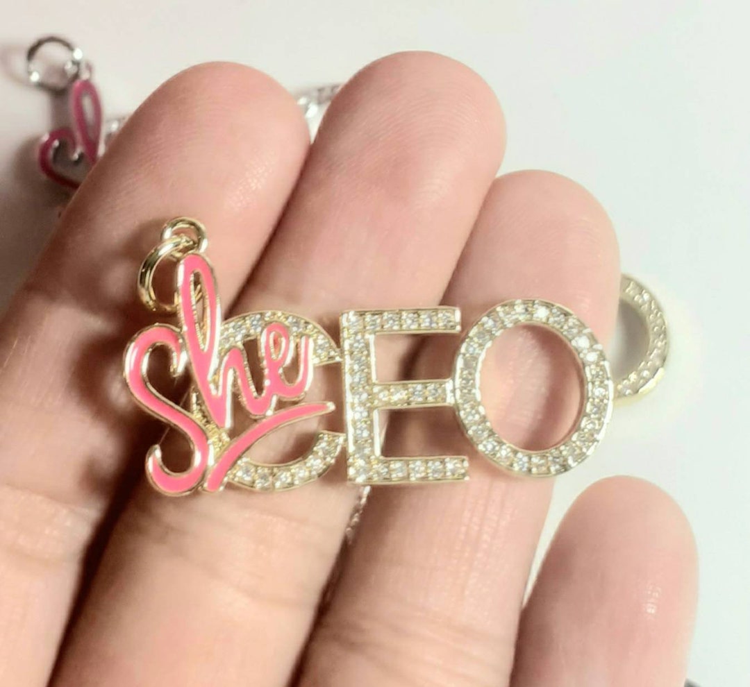 1 Piece Beautiful Brass CZ "she Ceo" Words Cubic Zirconia Charms ...