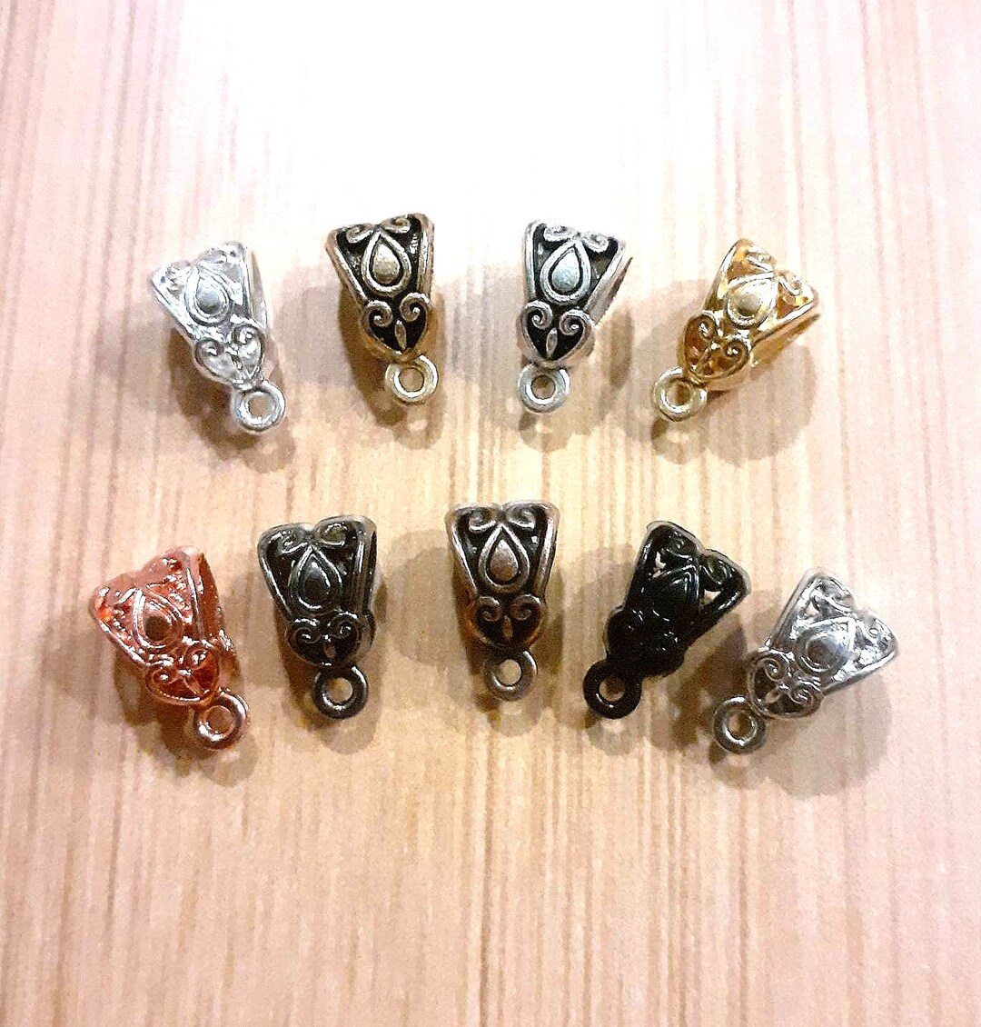 10 Pcs/set Alloy Bails or Charms Pendants Holders, 9 Colors, Alloy ...