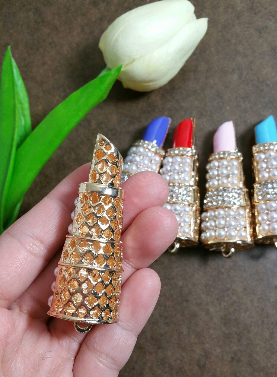 1 Gold Tone Extra Large Lipstick Charms Bling Lipstic | Etsy