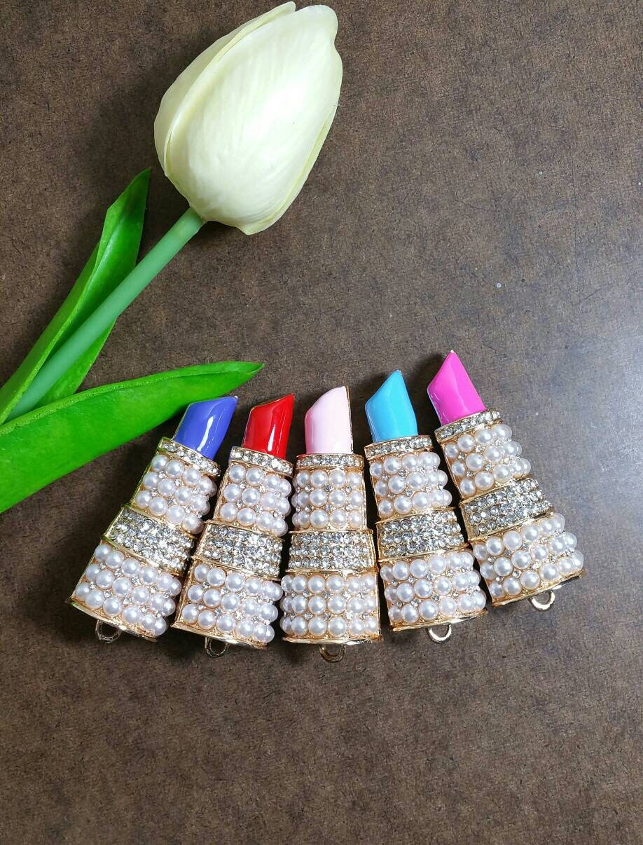 1 Gold Tone Extra Large Lipstick Charms Bling Lipstic | Etsy